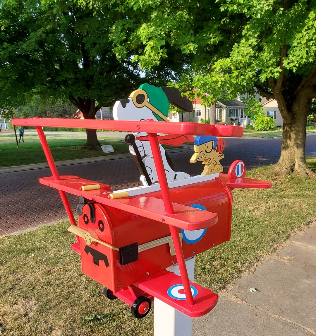 Cartoon Red Baron Characters Tri-plane Mailbox One of a Kind Mailbox ...