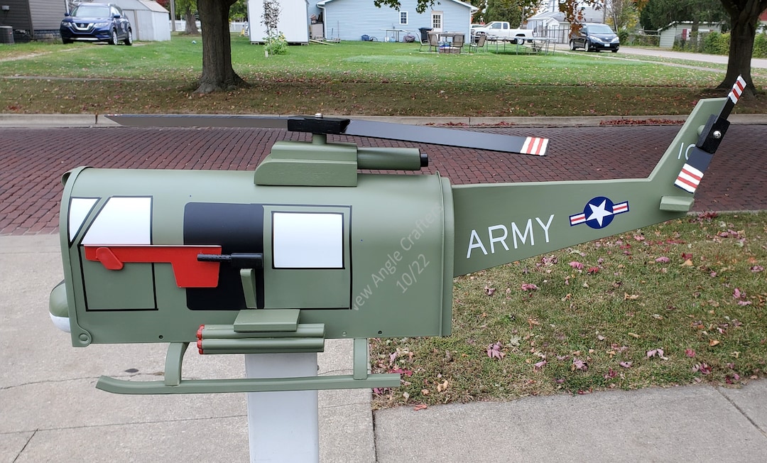 Handmade Army Huey Helicopter Mailbox | Whirligig Mailbox | One of a ...