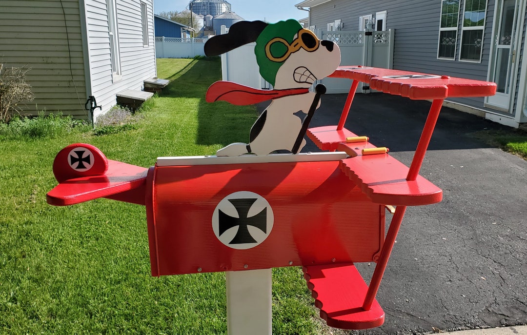 Custom Handmade Red Baron Character Tri-plane Mailbox | Rural Mailbox ...