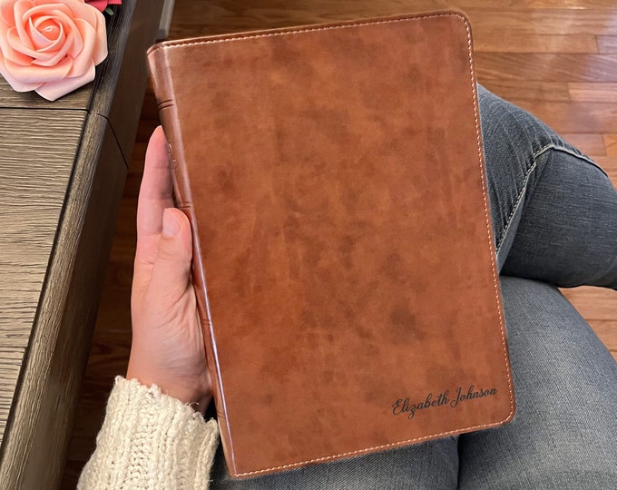 Personalized ESV Thinline Bible Full Grain Genuine Leather Deep Brown ...