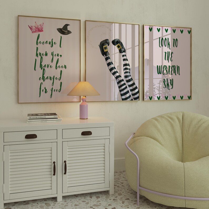 Wicked-themed Wall Art | Set of 3 Elphaba and Glinda Quote | Pink and ...