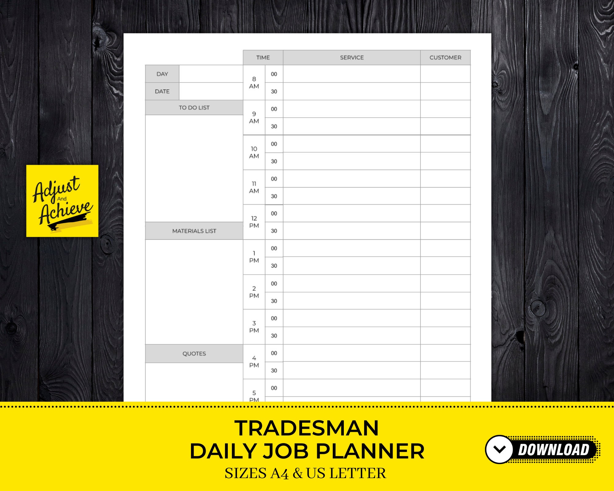 Tradesman Job Planner | Daily Appointments With 30 Minute Intervals ...