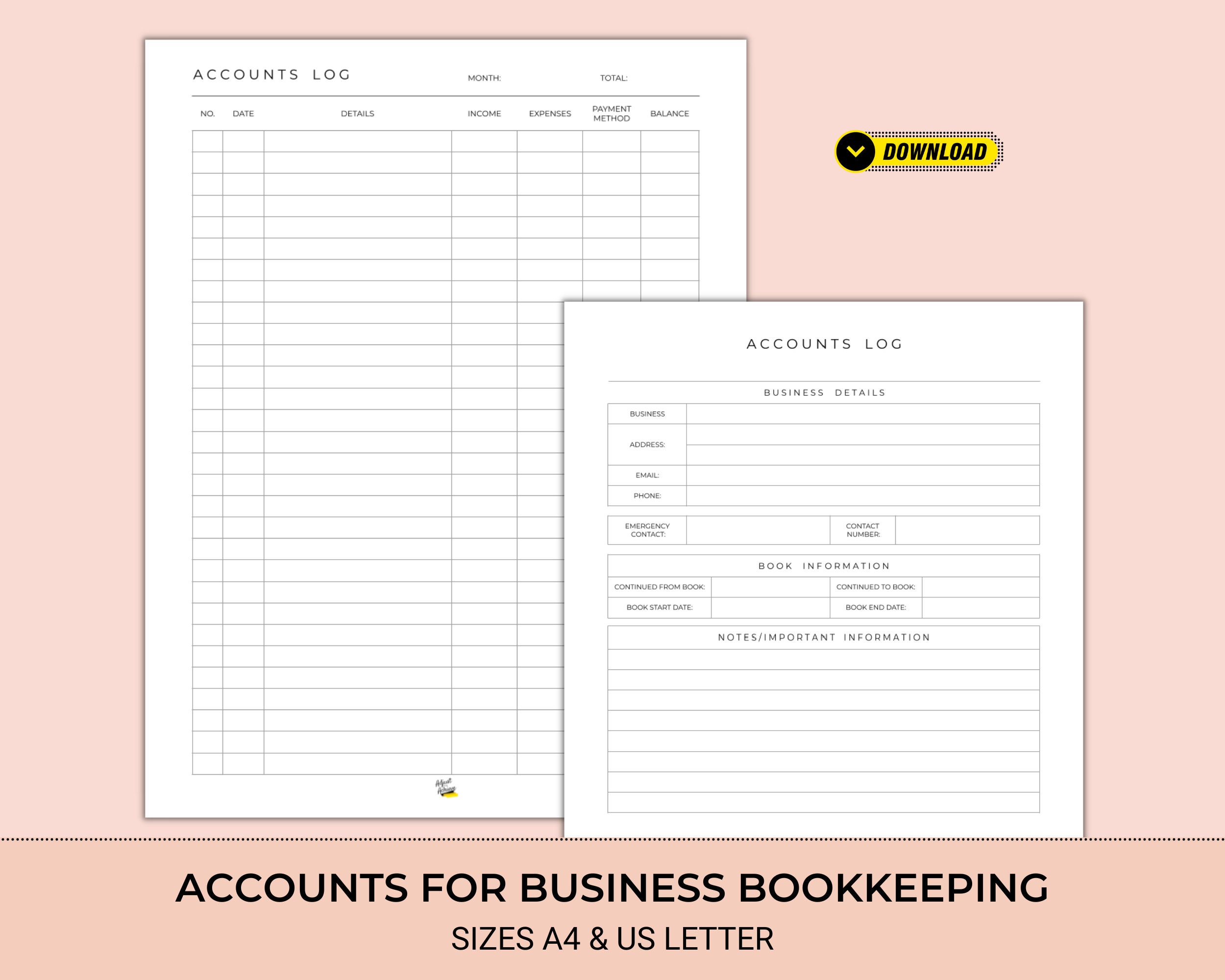 Printable Income and Expense Log | Instant Digital Download ...