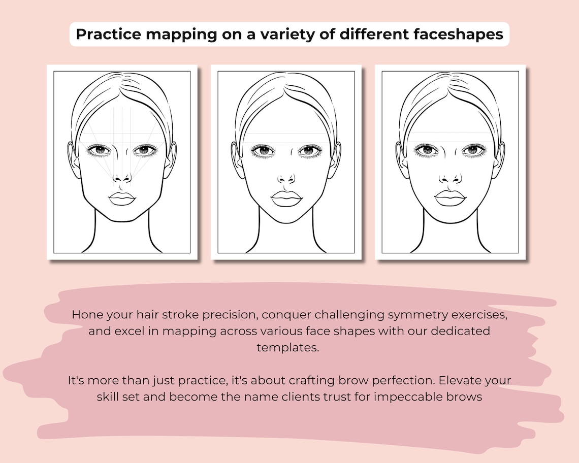 Microblading Hair Stroke Practice Sheets, Eyebrow Mapping, Microblading ...