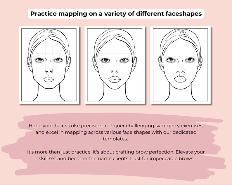Microblading Hair Stroke Practice Sheets, Eyebrow Mapping, Microblading ...