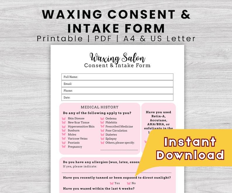 Waxing Consent Form Printable, Client Intake Form, Beauty Salon Forms ...