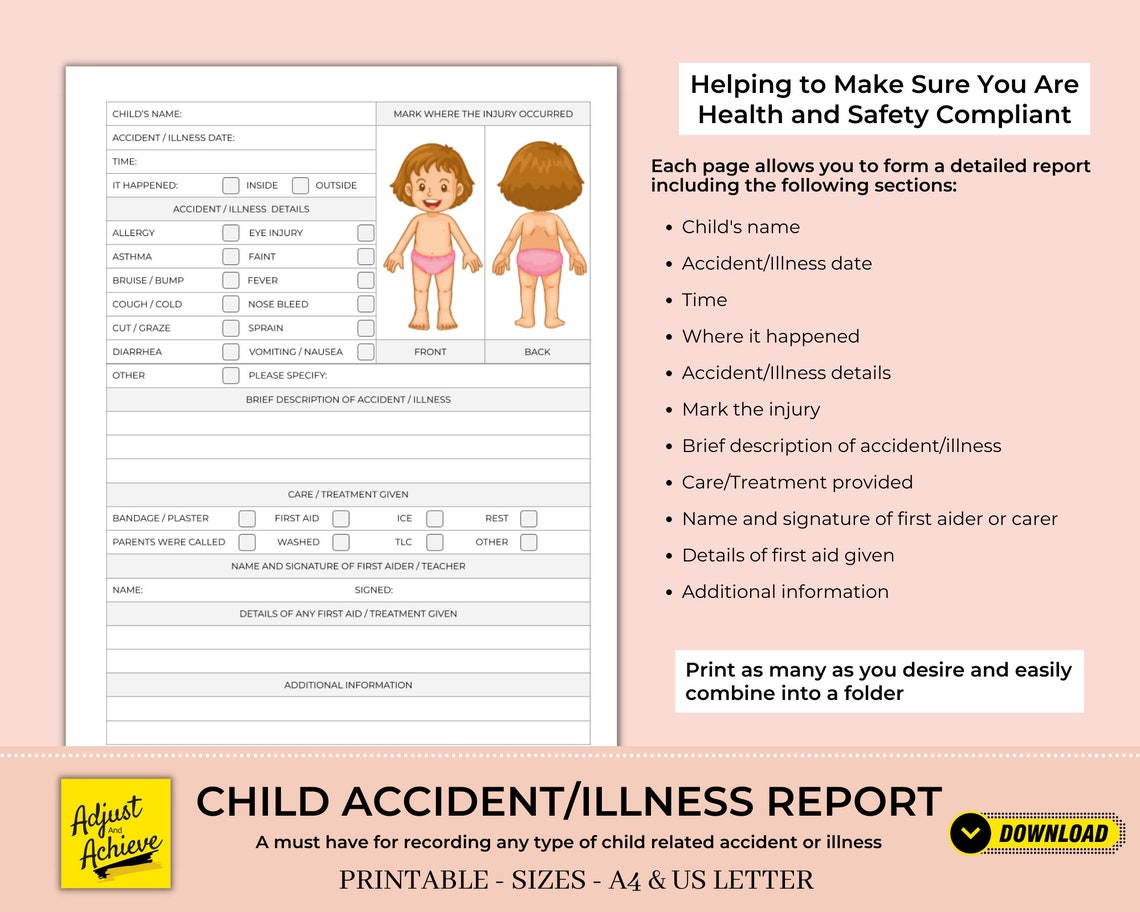 Ouch Report | Printable Accident / Illness Report Form Template for ...