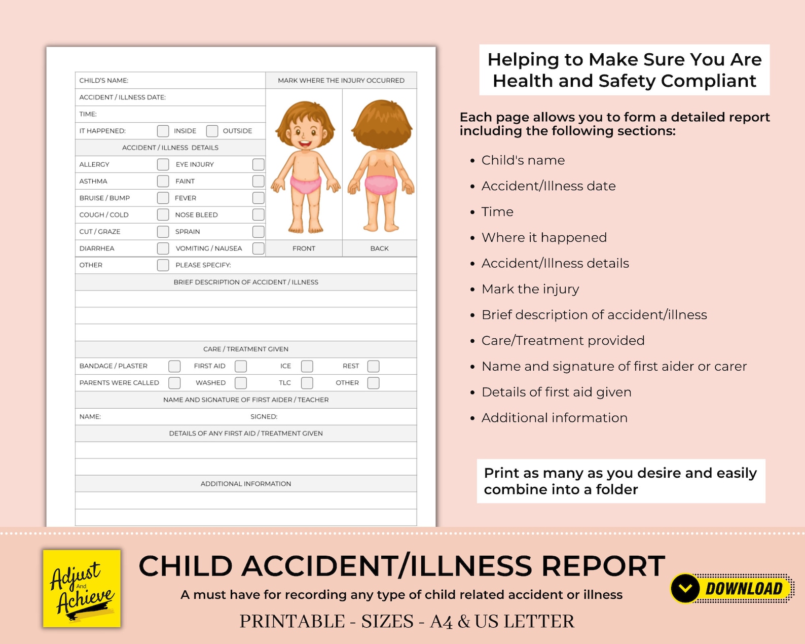 Ouch Report | Printable Accident / Illness Report Form Template for ...