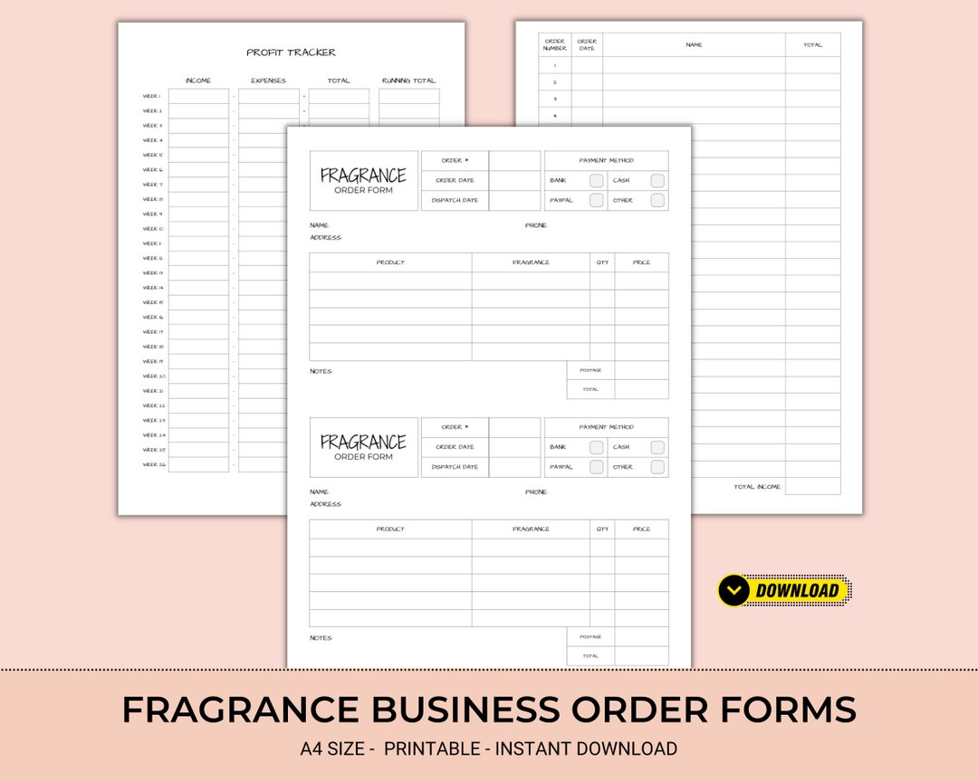 Fragrance / Perfume Order Forms for Small Business - Printable ...