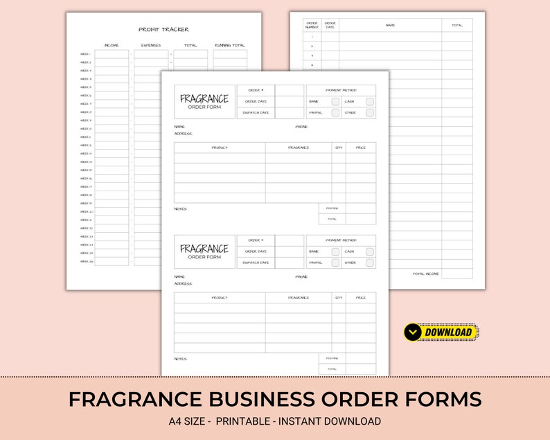 Fragrance / Perfume Order Forms for Small Business - Printable ...