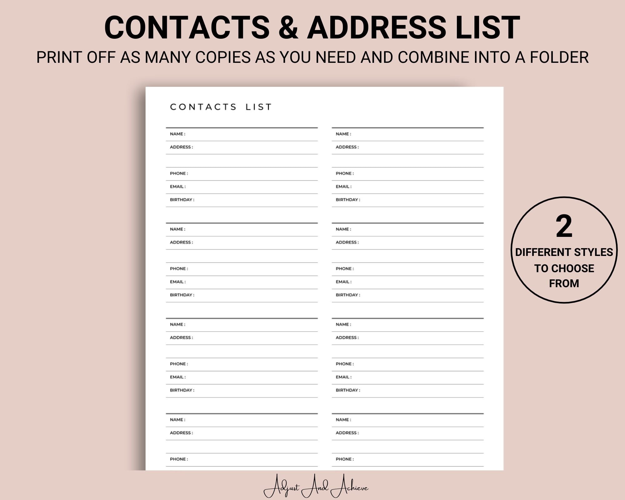 Printable Contact and Address Book, Instant Download, Contacts and ...