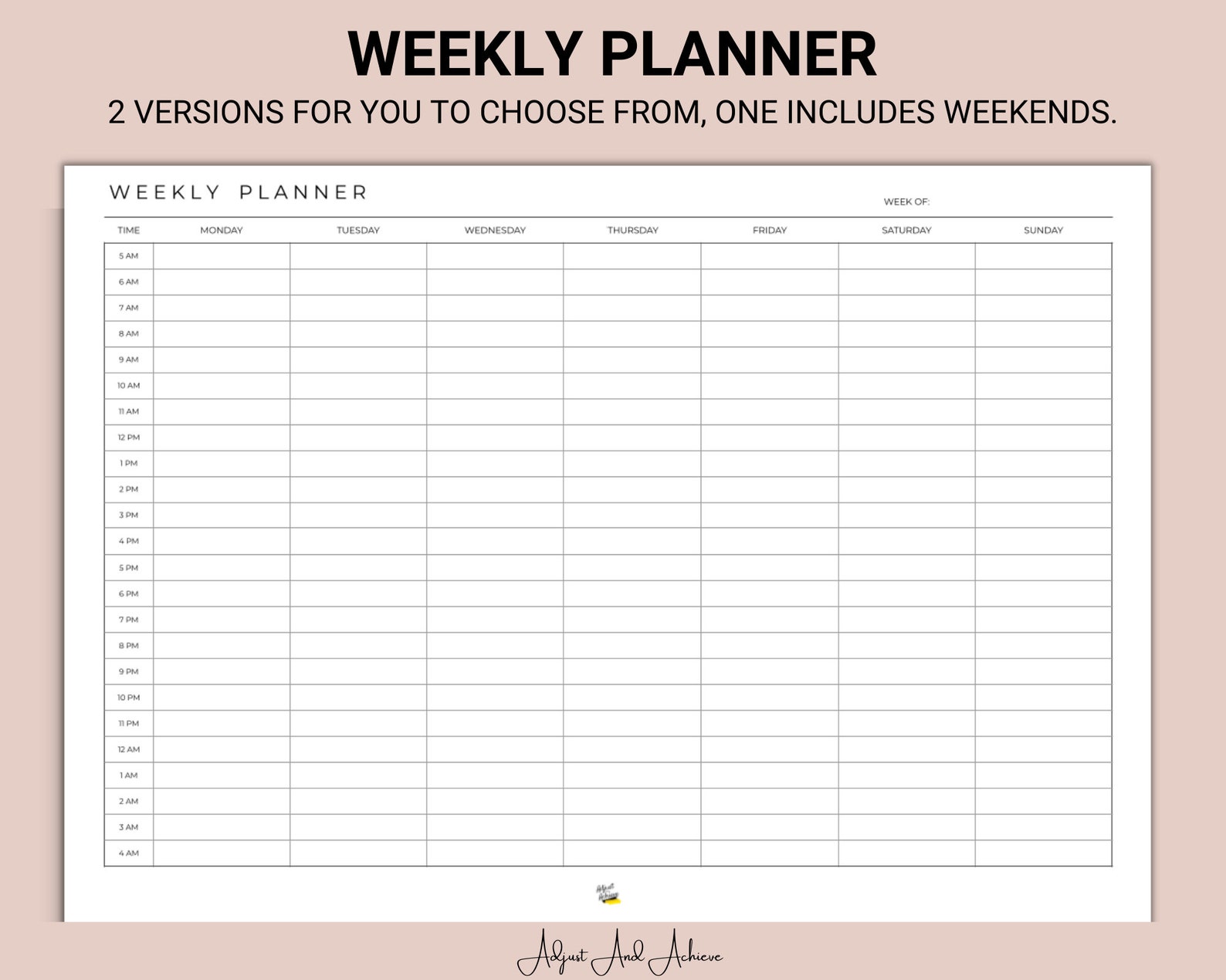 Printable Weekly Planner & Organiser | Week to View, Hourly Schedule ...