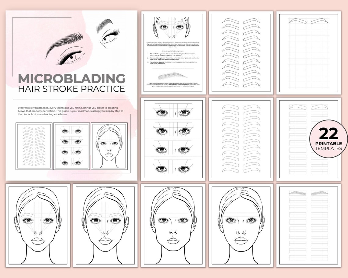 Microblading Hair Stroke Practice Sheets, Eyebrow Mapping, Microblading ...