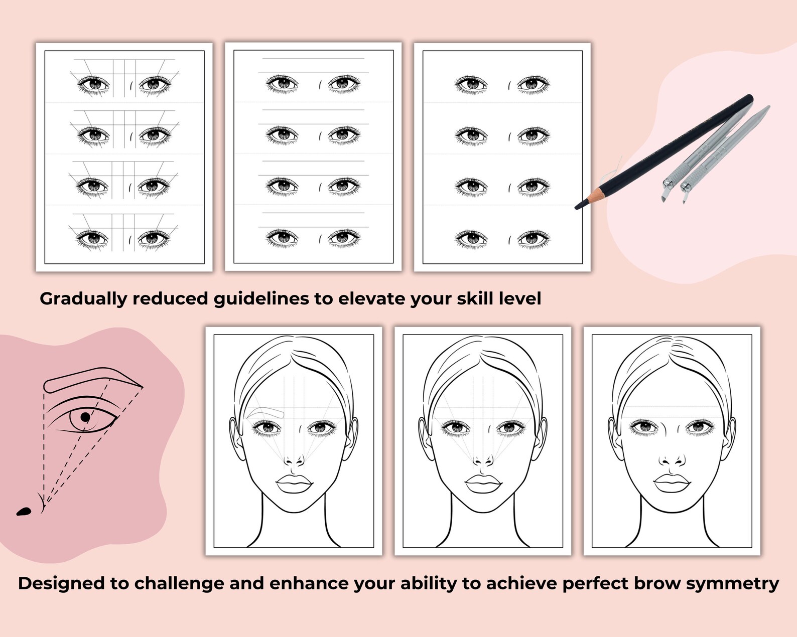 Microblading Hair Stroke Practice Sheets, Eyebrow Mapping, Microblading ...