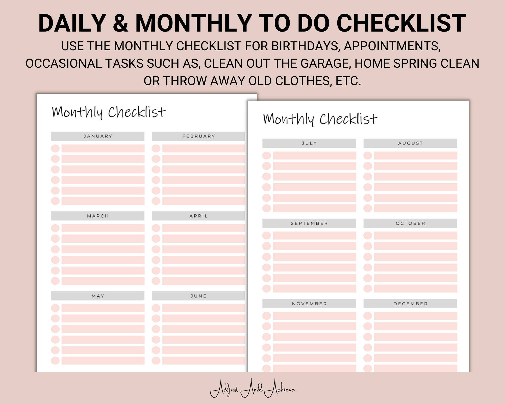 Daily & Monthly To Do Checklists Productivity Organiser Day | Etsy