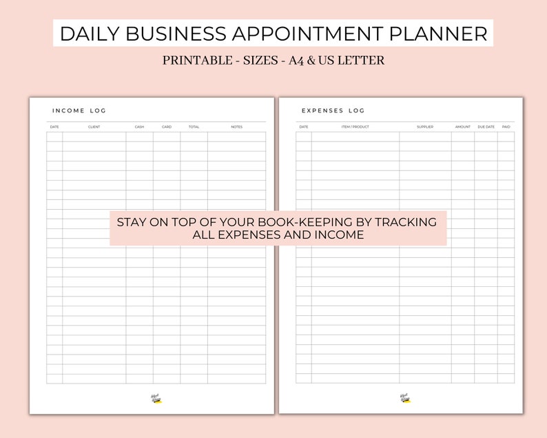 Printable Daily Business Template | Appointments & Financial Organiser ...