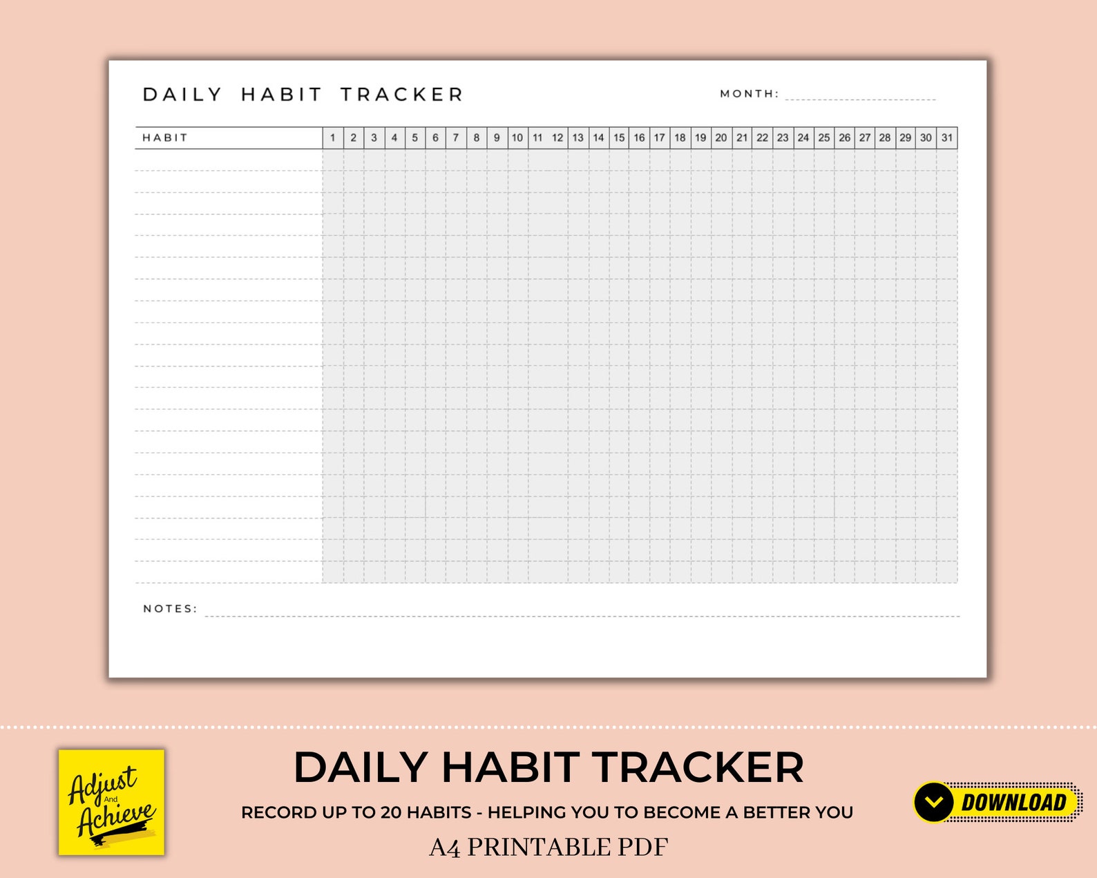 Daily Habit Tracker Printable | 30 Day Challenge | Habit Progress Chart ...