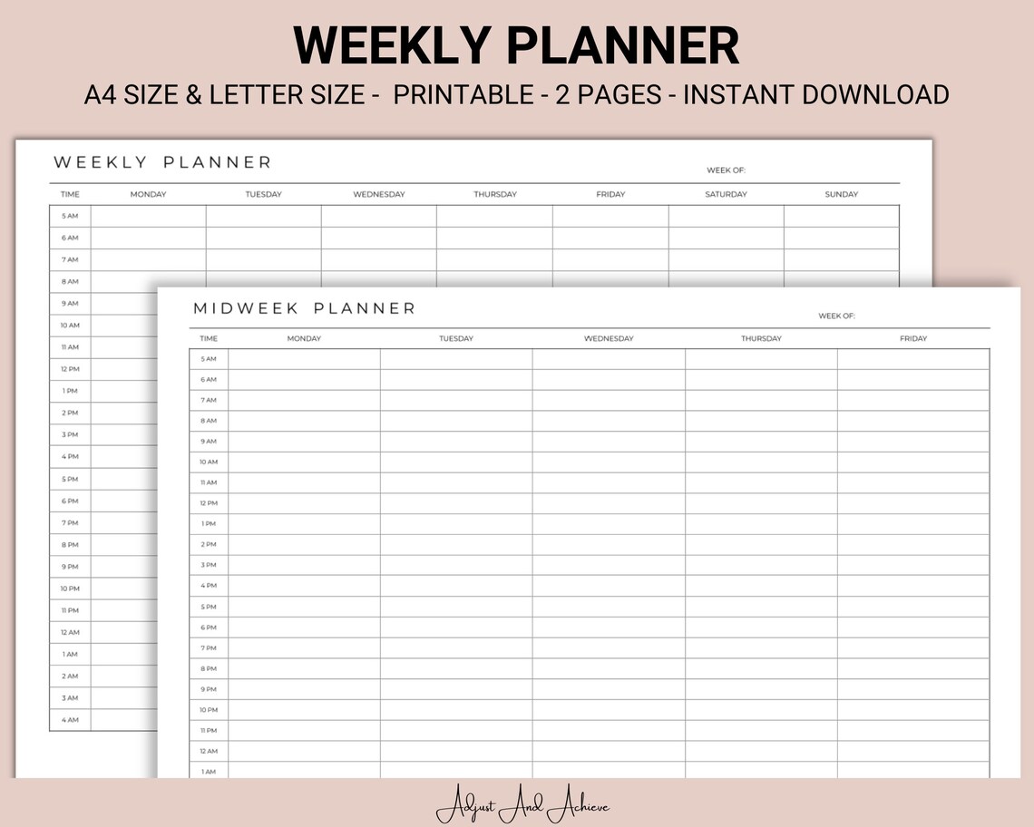 Printable Weekly Planner & Organiser | Week to View, Hourly Schedule ...