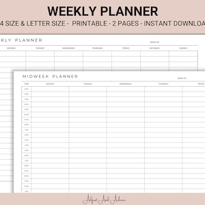 Printable Weekly Planner & Organiser | Week to View, Hourly Schedule ...