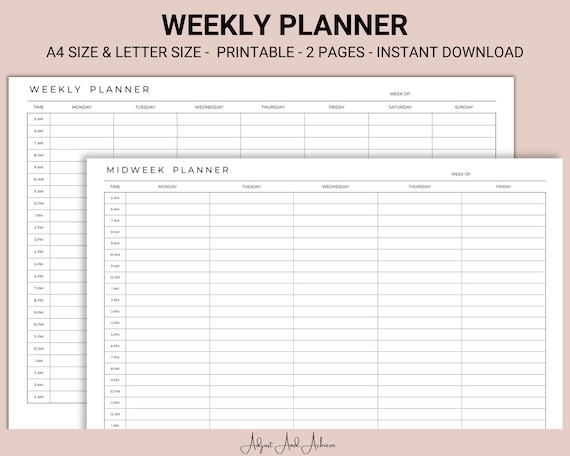 Printable Weekly Planner & Organiser Week to View Hourly | Etsy