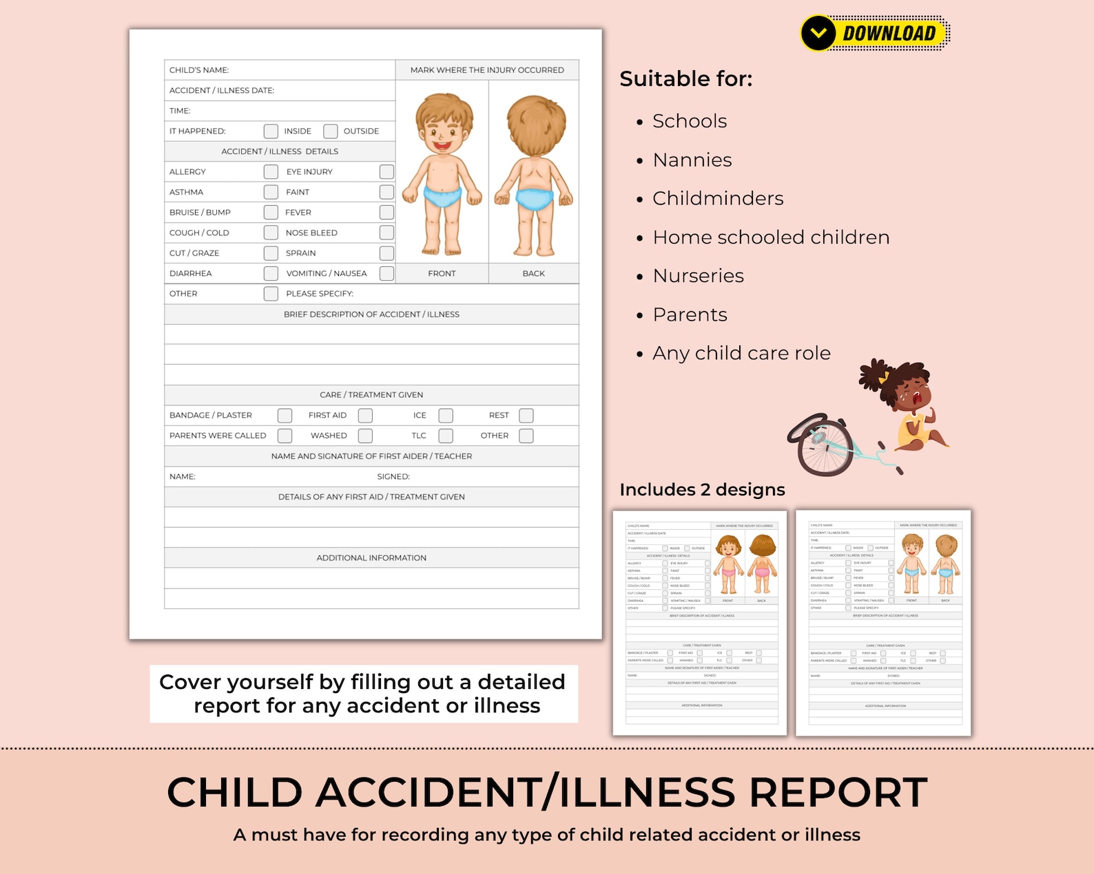 Ouch Report | Printable Accident / Illness Report Form Template for ...