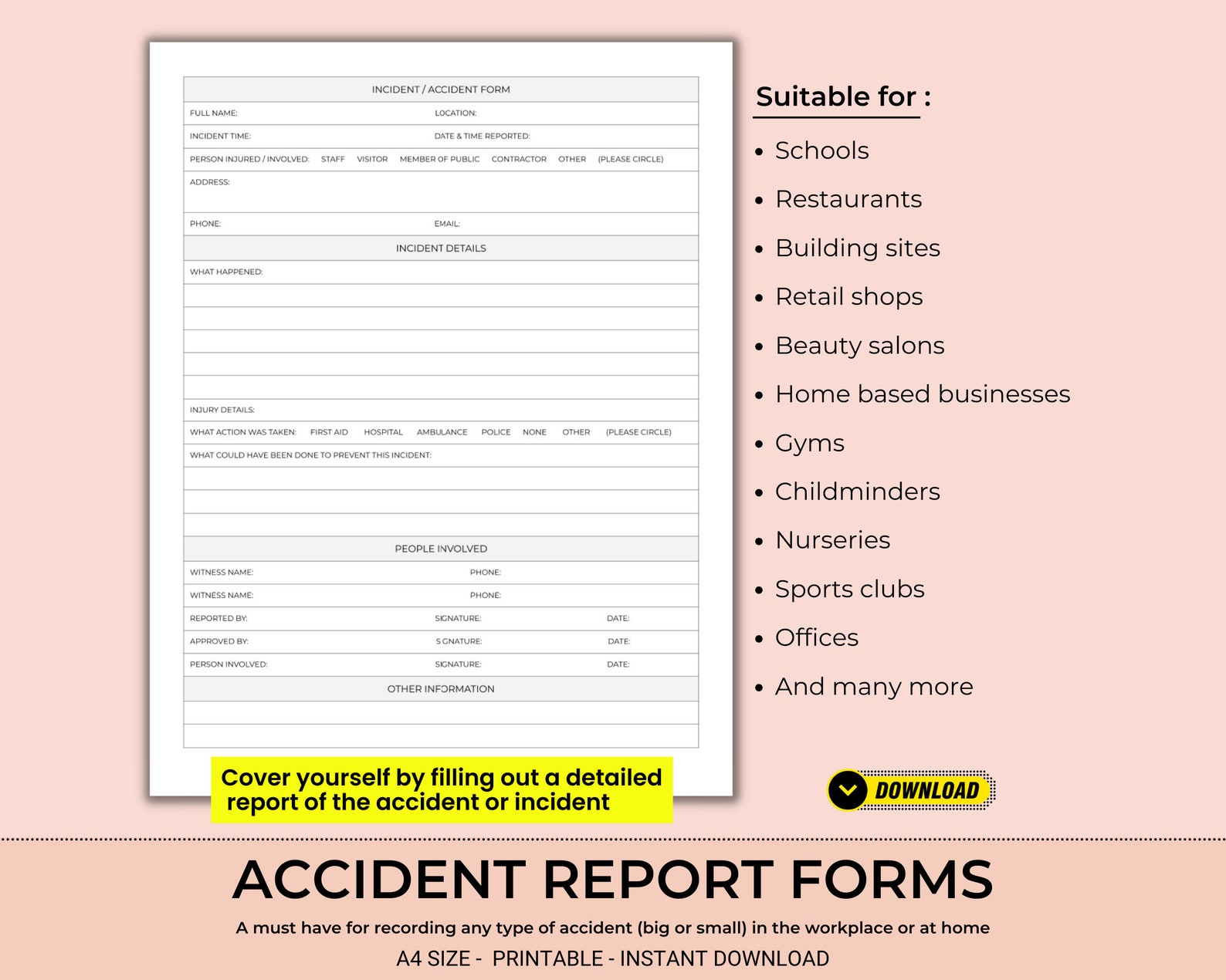 Printable Accident / Incident Report Forms Template | for Work or Home ...