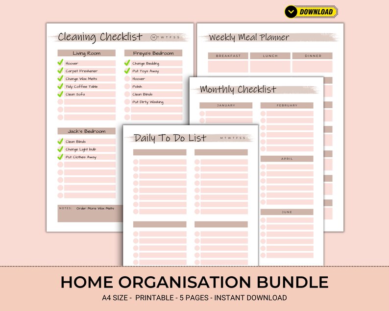 Home Organiser Bundle | Daily Cleaning Checklist Planner, to Do List ...
