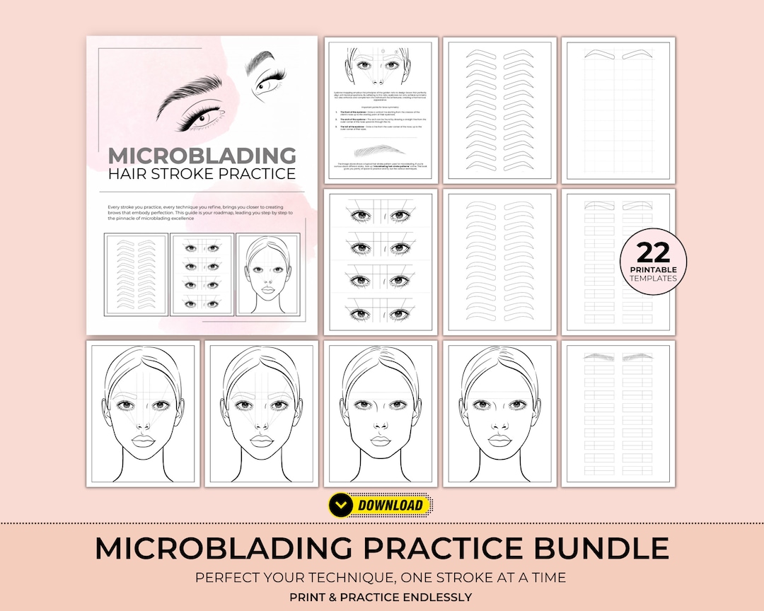Microblading Hair Stroke Practice Sheets, Eyebrow Mapping, Microblading ...