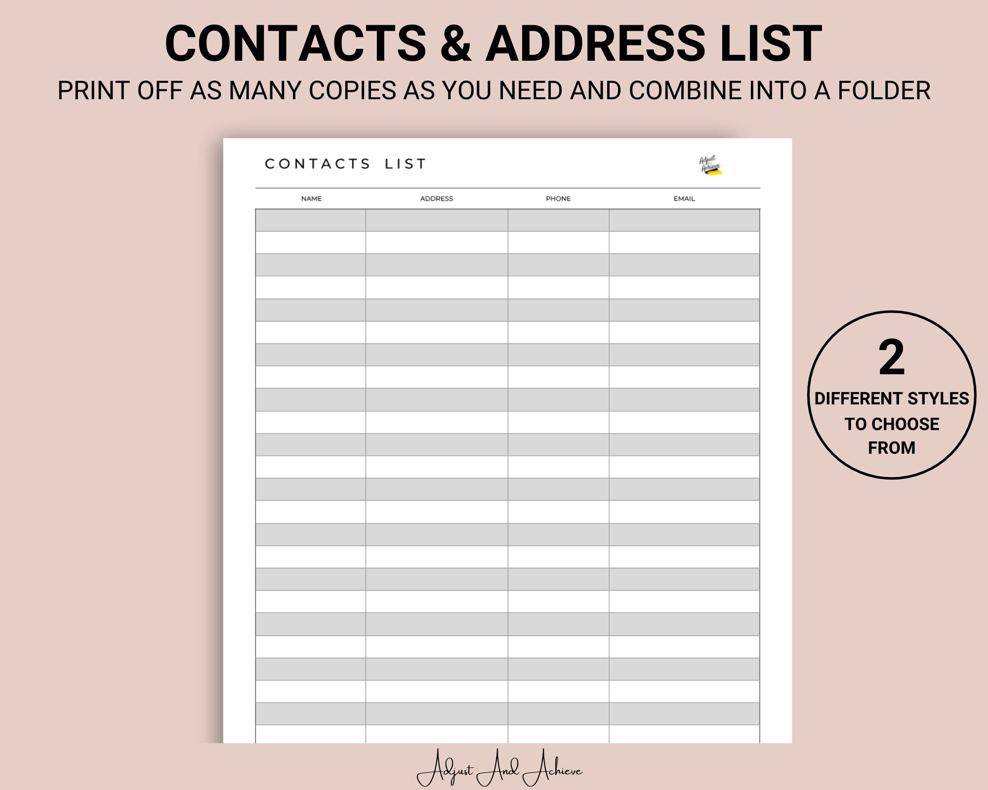 Printable Contact and Address Book, Instant Download, Contacts and ...