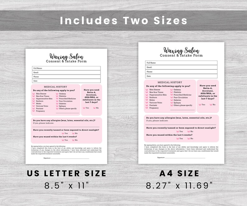 Waxing Consent Form Printable, Client Intake Form, Beauty Salon Forms ...