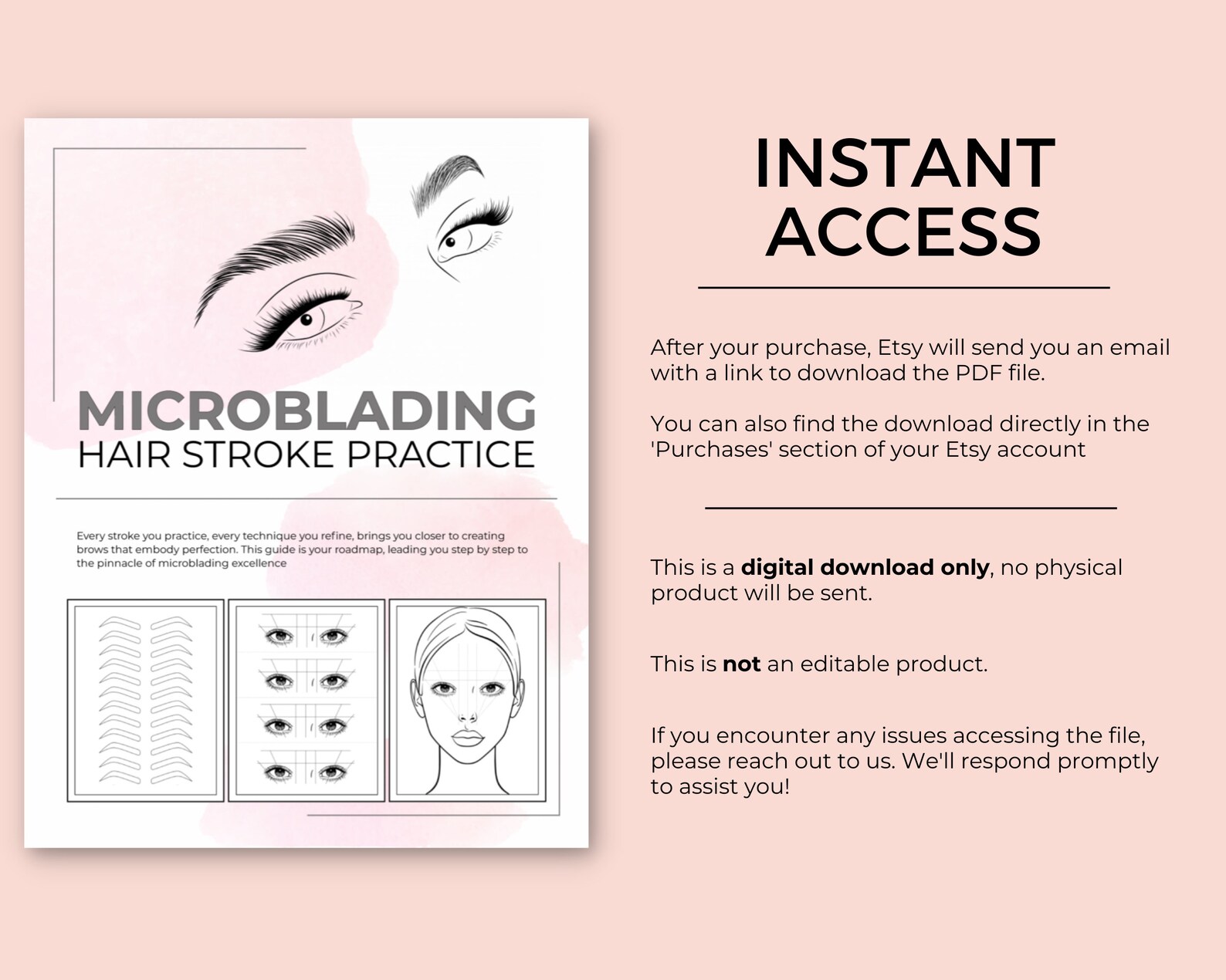 Microblading Hair Stroke Practice Sheets, Eyebrow Mapping, Microblading ...