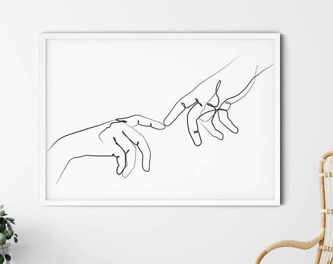 Abstract Hands Line Drawing, Wall Art Print, Minimalist Artwork, Black ...