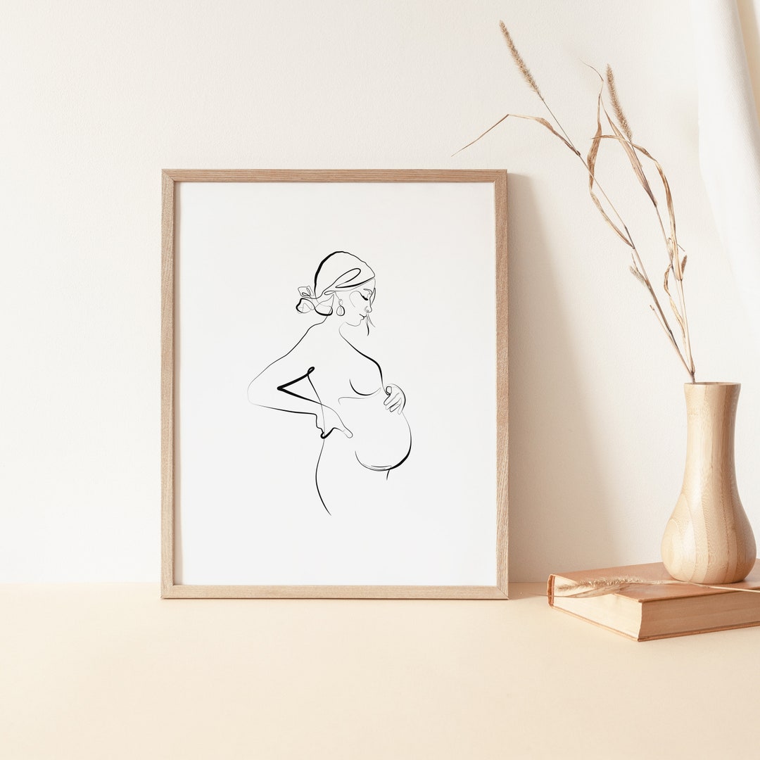 Pregnant Woman Fine Line Print, Maternity Art, Mothers Day Gift, Baby ...
