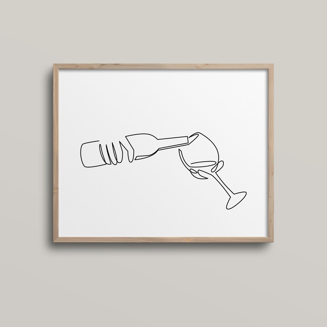 Wine Print Fine Line Drinks Cheers Bar Cart Prints Kitchen - Etsy