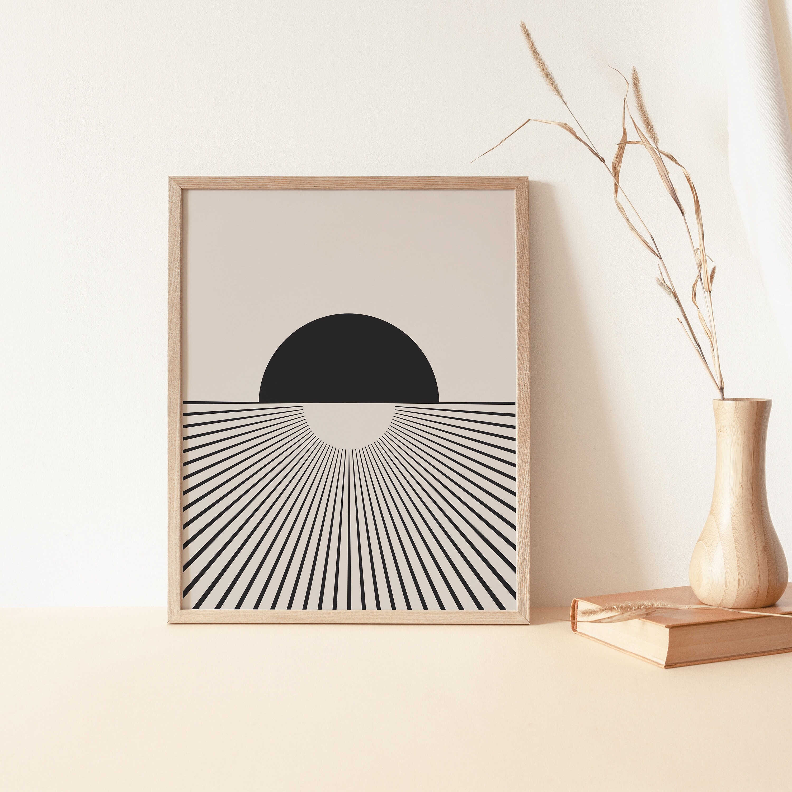 Black Sun on the Horizon Art Print Minimalist Sunburst Wall - Etsy