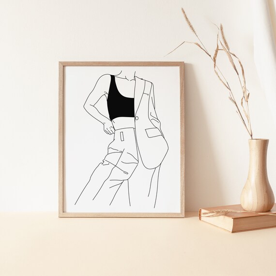 Woman Line Art Woman Fashion Illustration Fine Line Woman | Etsy