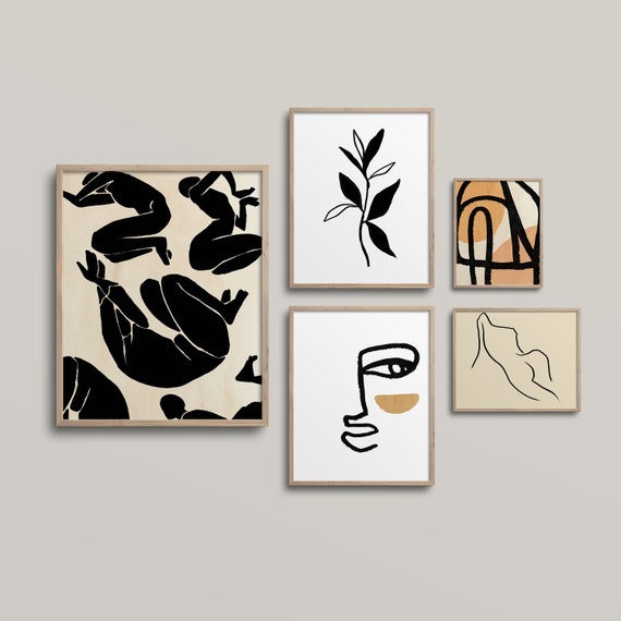 Abstract Set of 5 Prints Abstract Art Line Drawing Art | Etsy