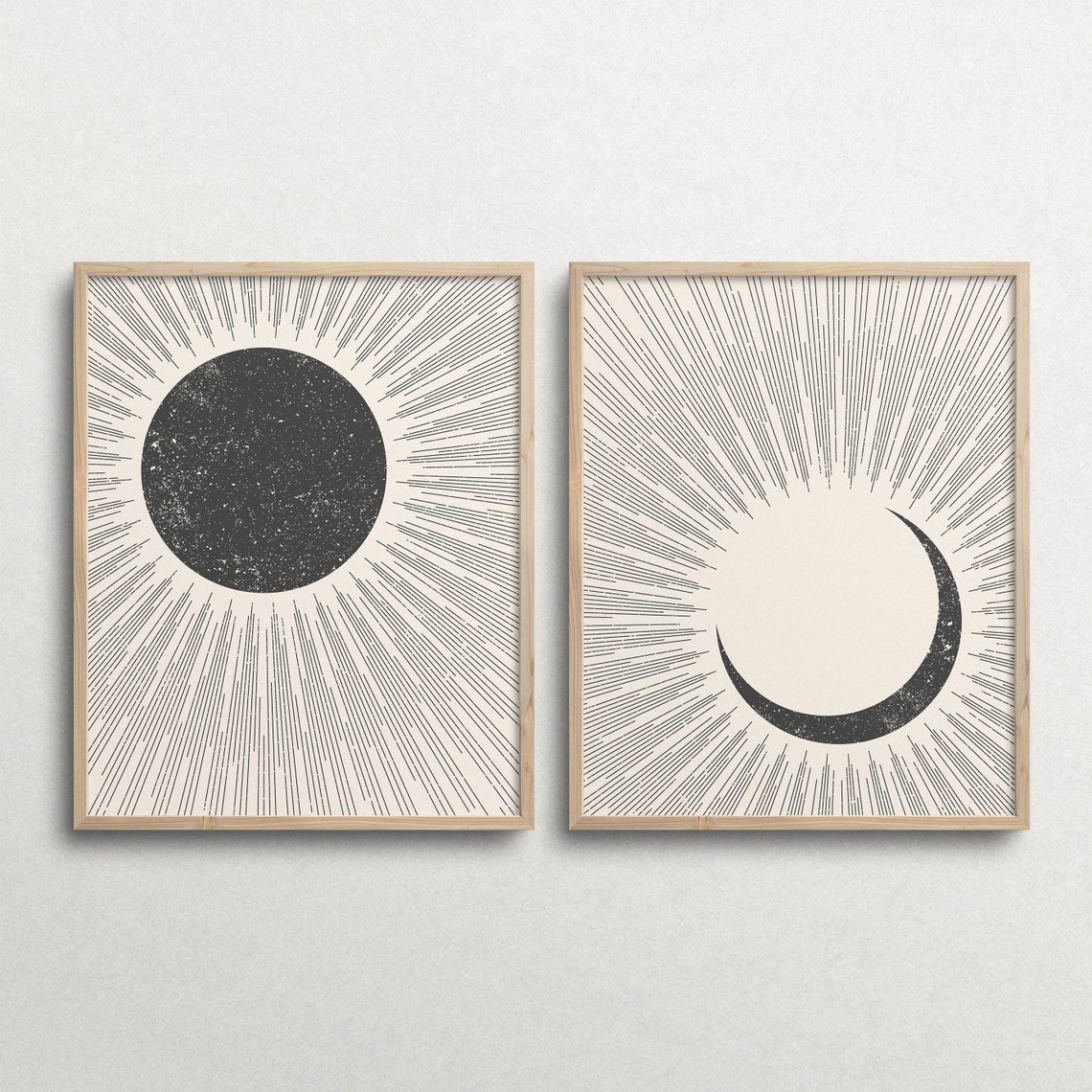 Sun and Moon Wall Art Printable Set of 2 Prints Abstract Sun | Etsy India