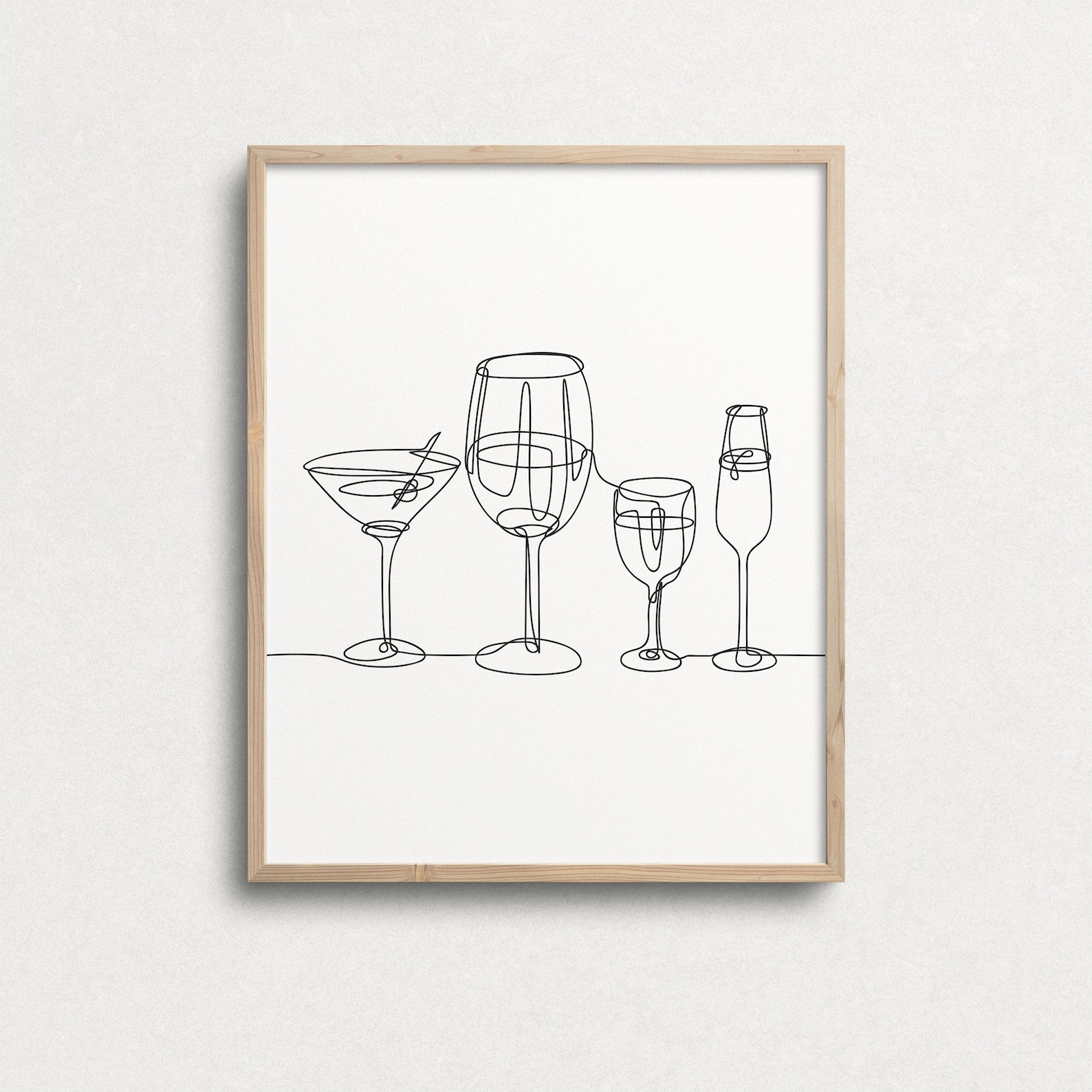 Drinks Print Fine Line Art Simple Line Art Bar Cart Print | Etsy