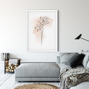Blush Pink Wall Art, One Line Drawing, Flower Line Art Print ...