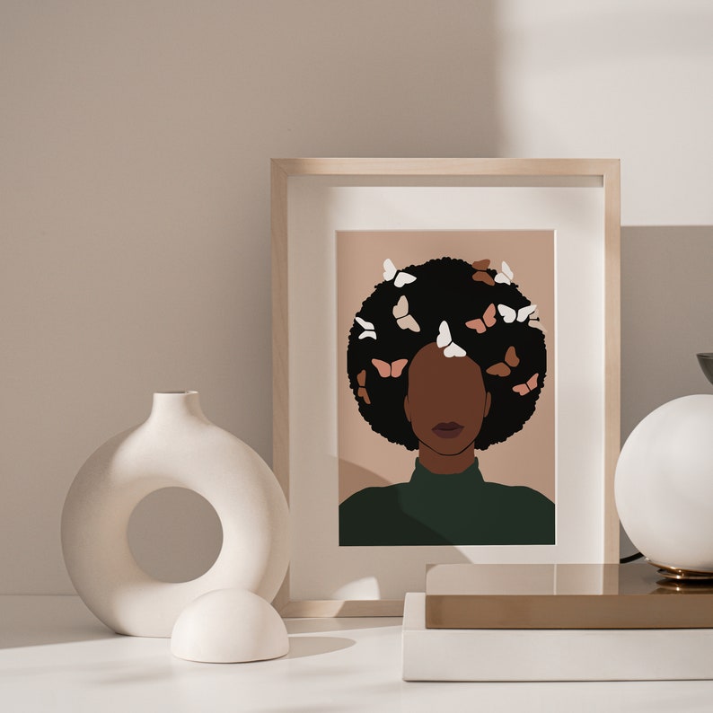 Afro American Abstract Art Black Girl Illustration Afro | Etsy