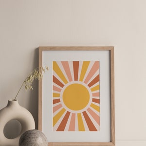 Large Sun Art Print, Abstract Sun Wall Art, Sun Rays Circle Print, Mid ...