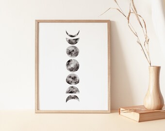 Moon Phases Print, Colorful Lunar Phases, Phases of the Moon, Moon Wall ...