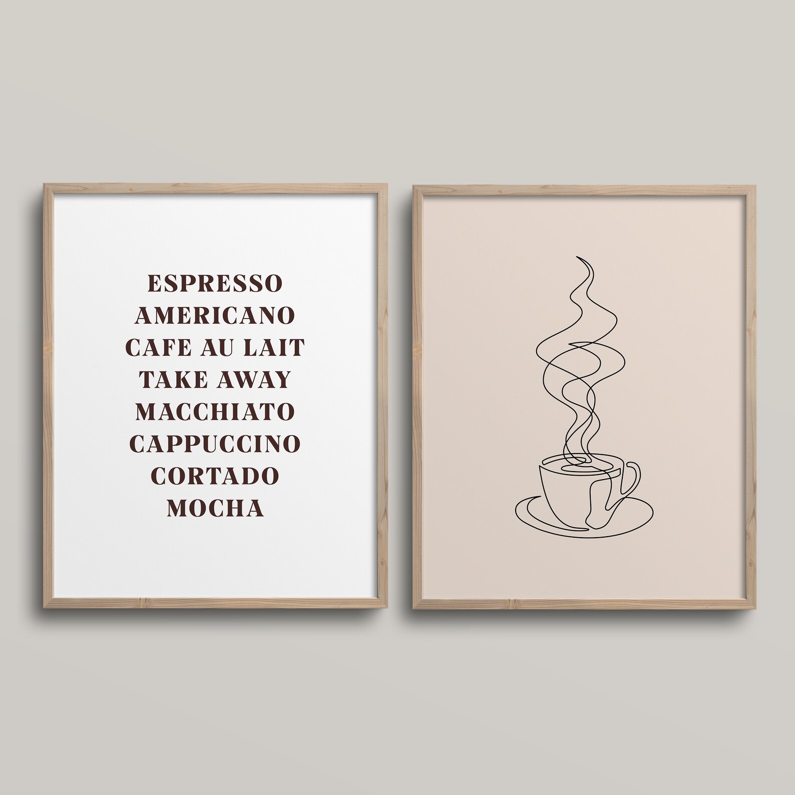 Coffee Set of 2 One Line Coffee Cup Coffee Print Set - Etsy