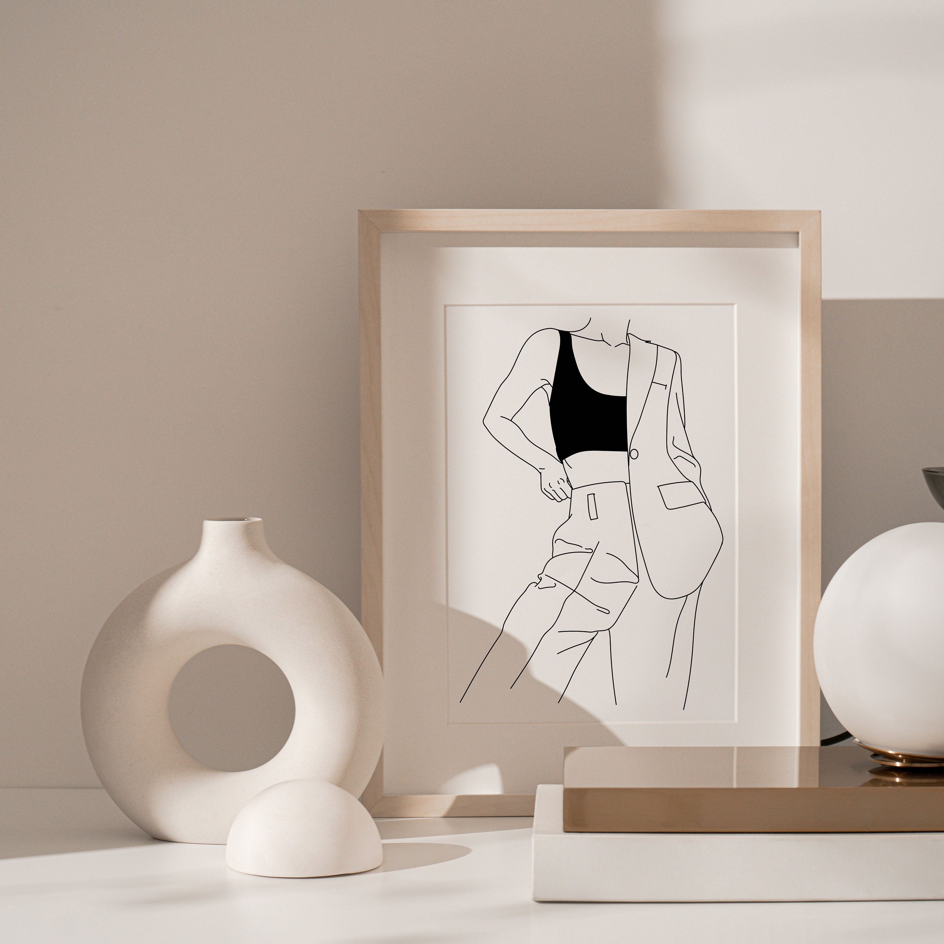 Woman Line Art Woman Fashion Illustration Fine Line Woman | Etsy