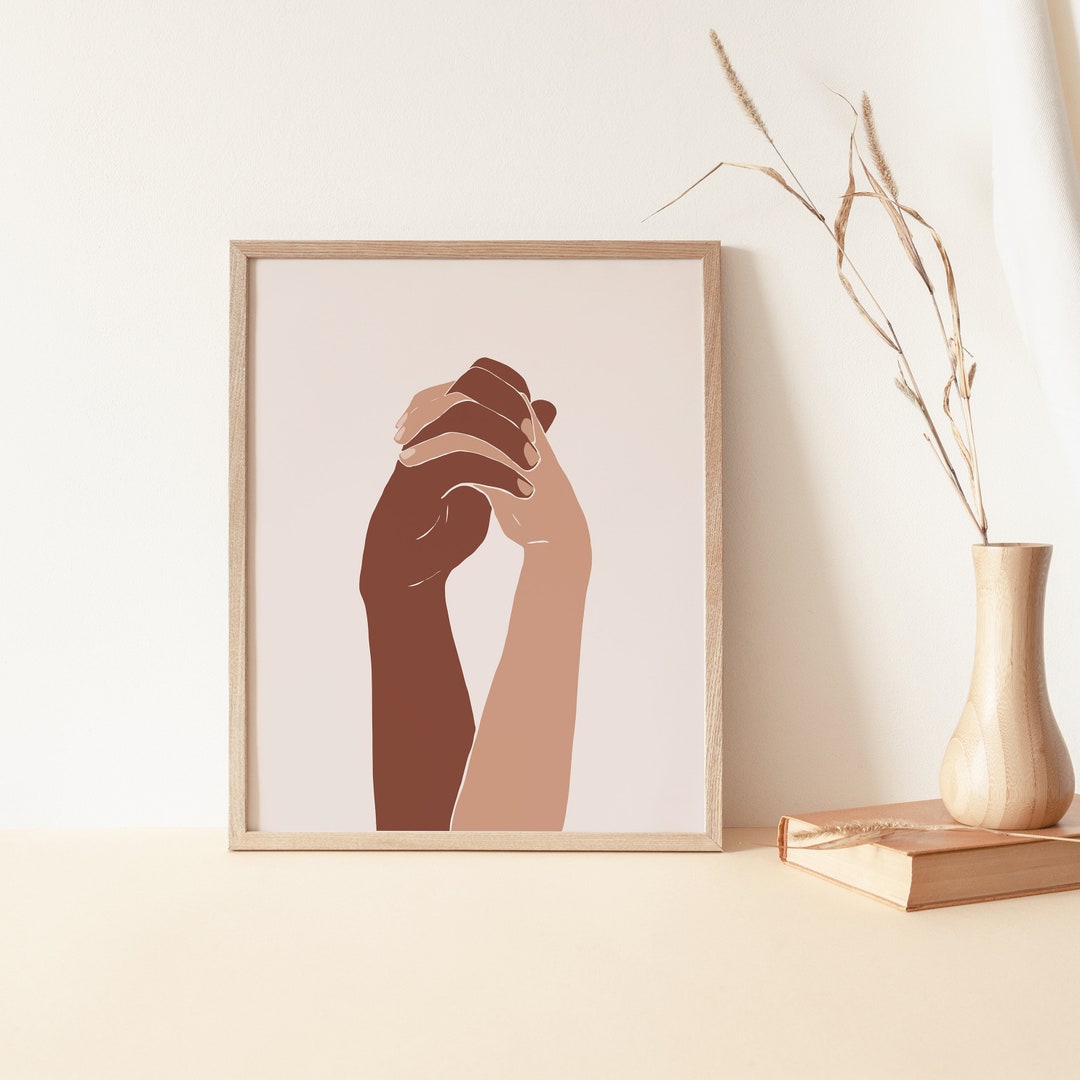 Hand Holding Wall Art, Abstract Hands Art Print, Black Girl Poster ...