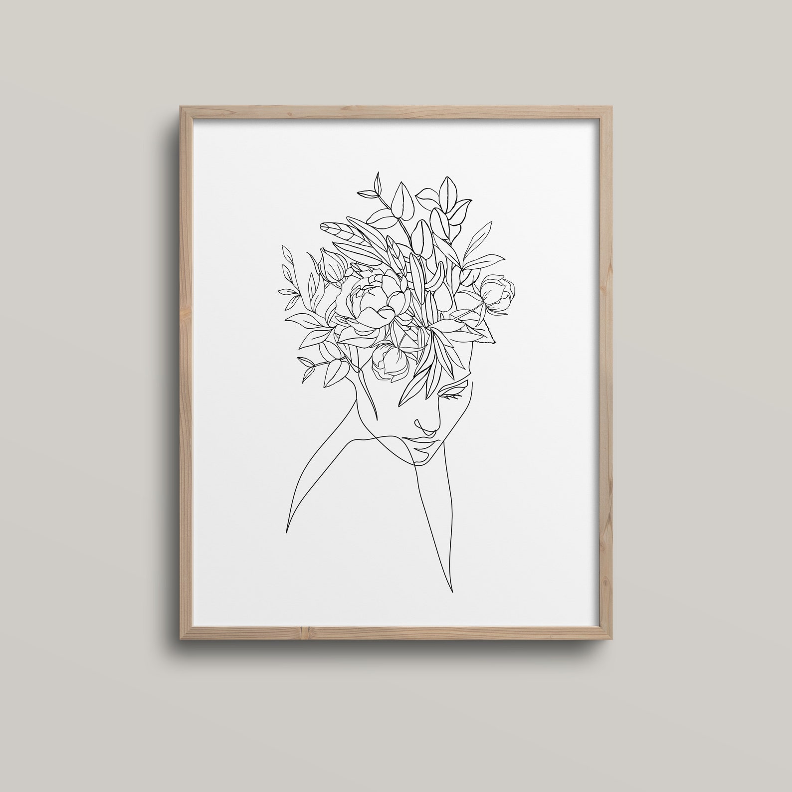 Head of Flowers Art Print Line Art Woman With Flowers Flower - Etsy