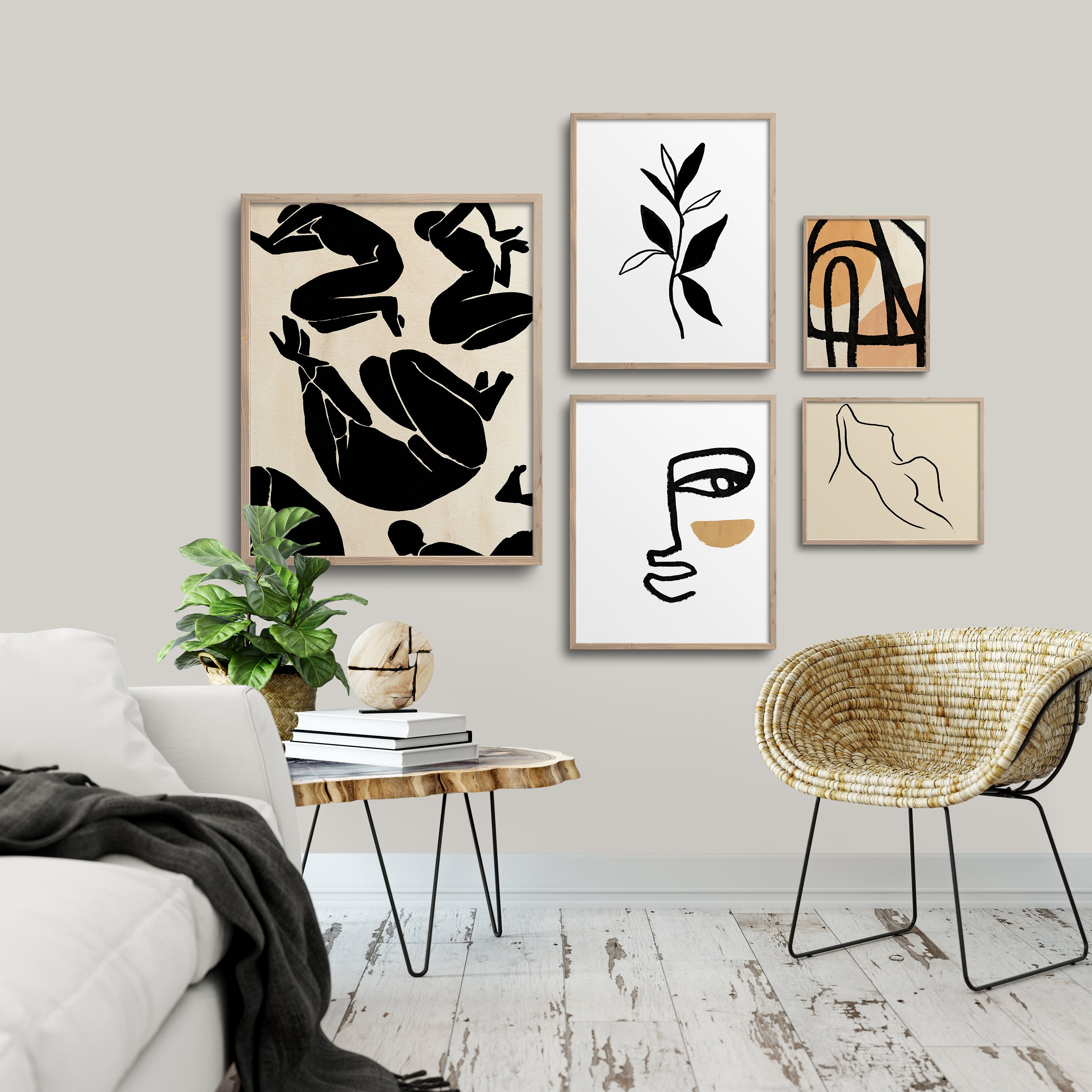 Abstract Set of 5 Prints Abstract Art Line Drawing Art | Etsy