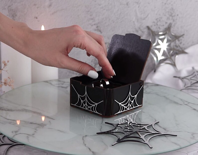 Wooden Cobweb Ring Box Gothic Wedding Ring Box Black Wedding - Etsy