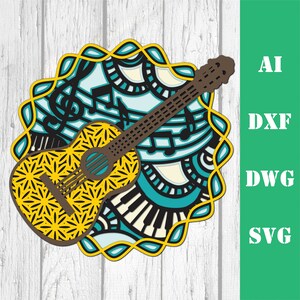 Bundle Music Instruments Layered Mandala Guitar Saxophone Drum Laser ...